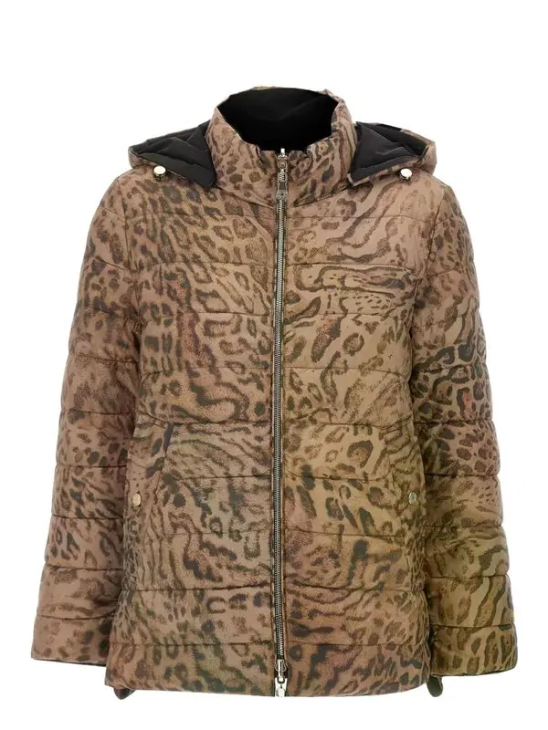 ELENA MIRO` Animalier-print Puffer Jacket - Brown