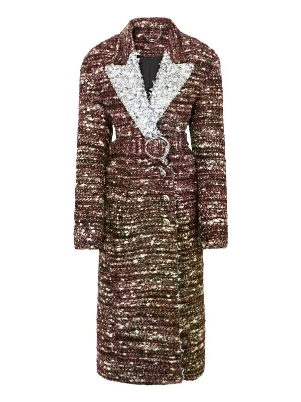 Rabanne Sequin-embellished Belted Coat - Red