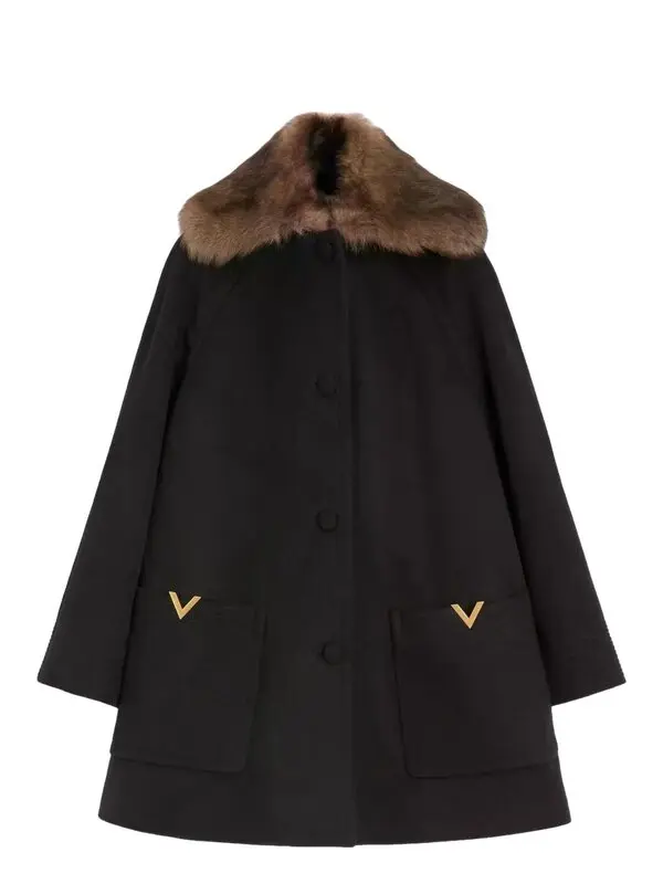 Valentino Garavani Buttoned Coat With Shearling Collar - Black