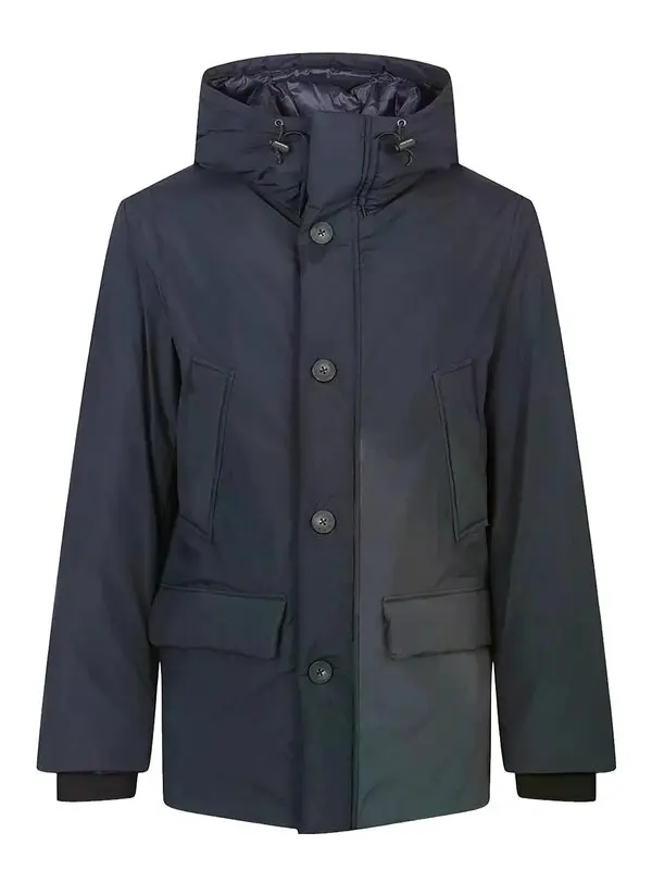 Woolrich Hooded Button-fastening Melton Coat - Blue