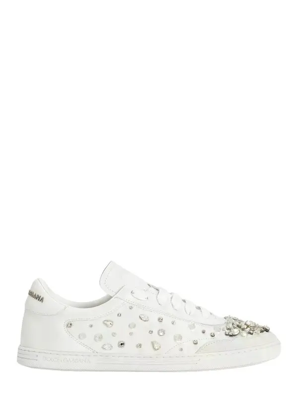 Dolce & Gabbana Crystal-embellished Leather Sneakers - White