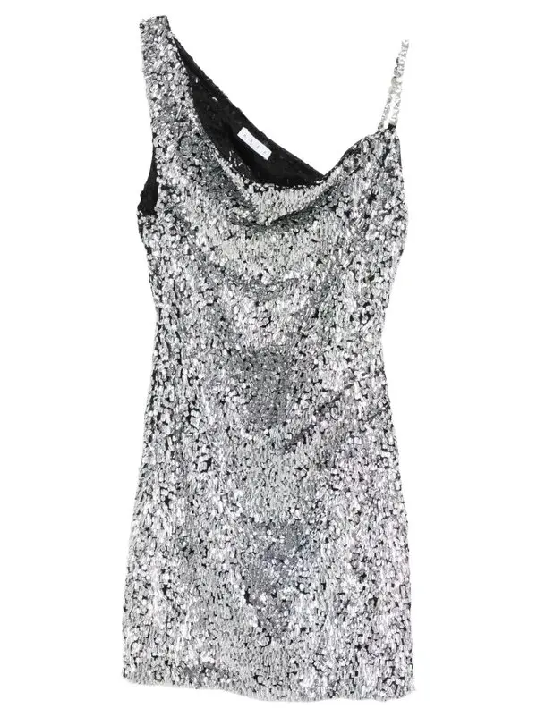 AREA Sequin-embellished One-shoulder Dress - Silver