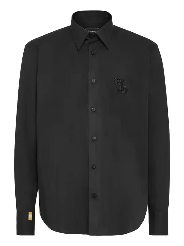 BILLIONAIRE Embroidered Cotton Shirt - Black