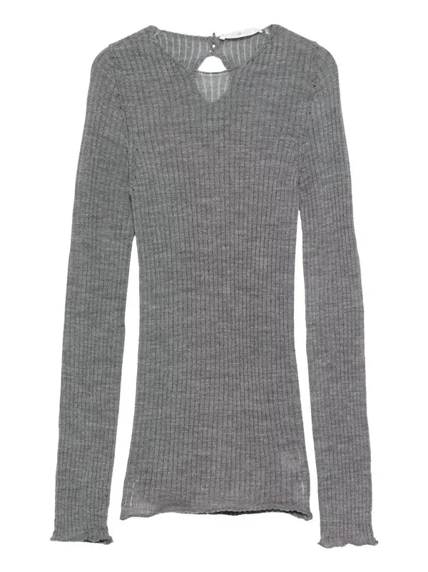 3311 Ribbed Cut-out Knitted Top - Grey