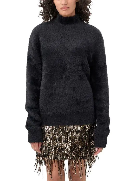 Trina Turk Fuzzy Turtleneck Pullover - Black