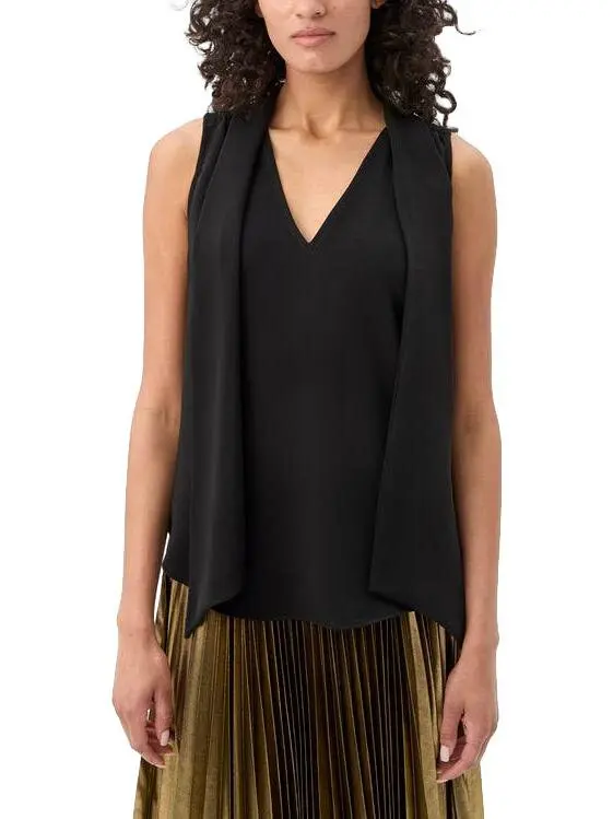 Trina Turk Sleeveless Tie Neck Blouse - Black