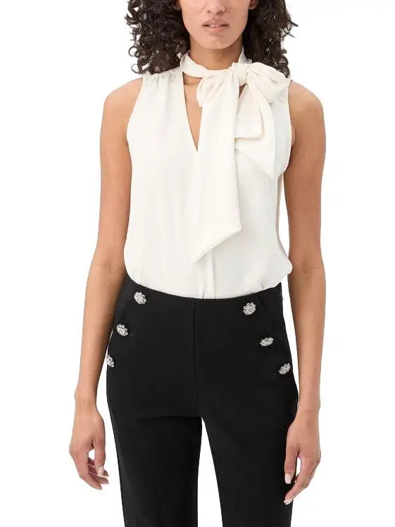 Trina Turk Sleeveless Tie Neck Blouse - Winter White