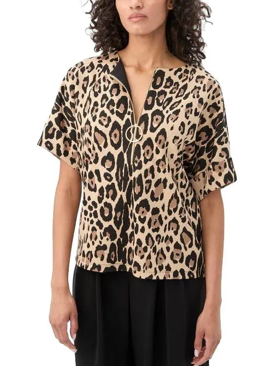 Trina Turk Stagehands Leopard Print Short Sleeve Top - Multi