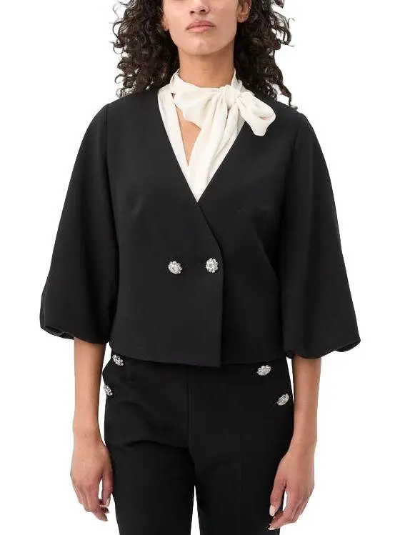 Trina Turk Basal Cropped Jacket With Embellished Buttons - Black