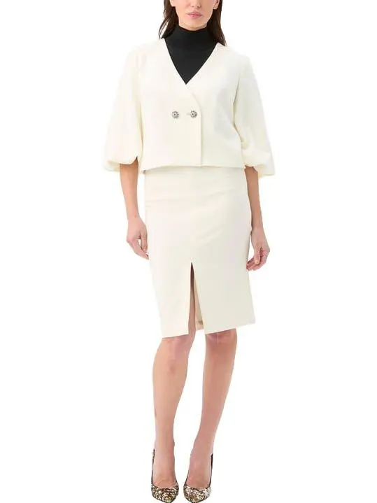 Trina Turk Basal Cropped Jacket With Embellished Buttons - Winter White