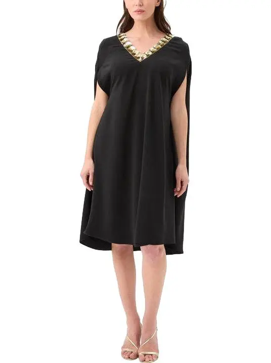 Trina Turk Masquerade 3 Embellished Cape Sleeve Dress - Black