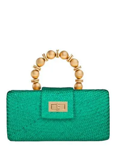SOLI & SUN Serena Woven Straw Clutch - Green