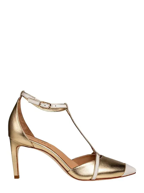 JOAN OLOFF SHOES Desiree T-strap Pump - Gold
