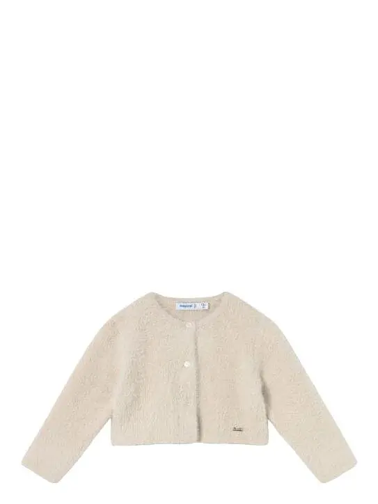 MAYORAL Knit Cardigan With Faux Fur - Cream