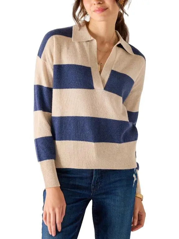 VOYAGEUR BY MERSEA Regatta Cashmere Polo Sweater - Varsity Wheat/navy