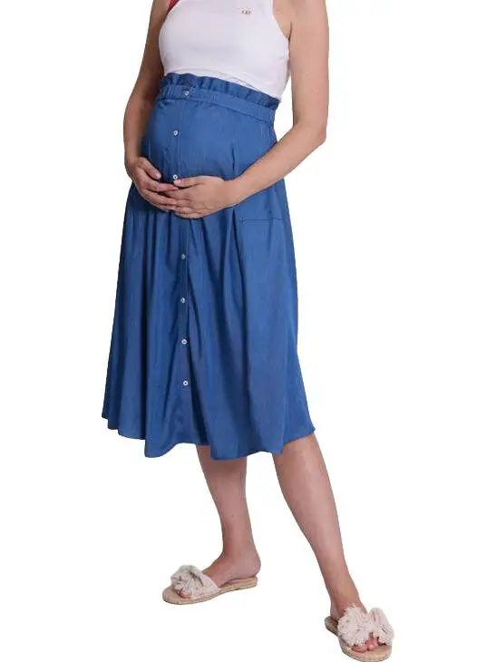 CACHE COEUR Maternity Denim Look Skirt - Mid Blue