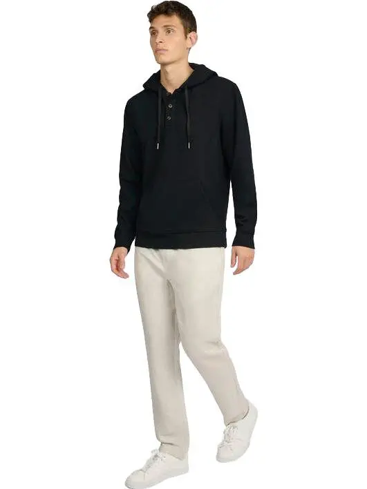 Onia Waffle Knit Half Button Hoodie - Black
