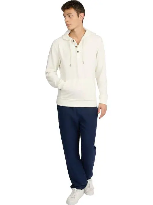 Onia Waffle Knit Half Button Hoodie - Egret