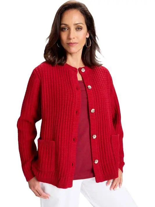 JESSICA LONDON Boxy Stitch Cardigan - Classic Red