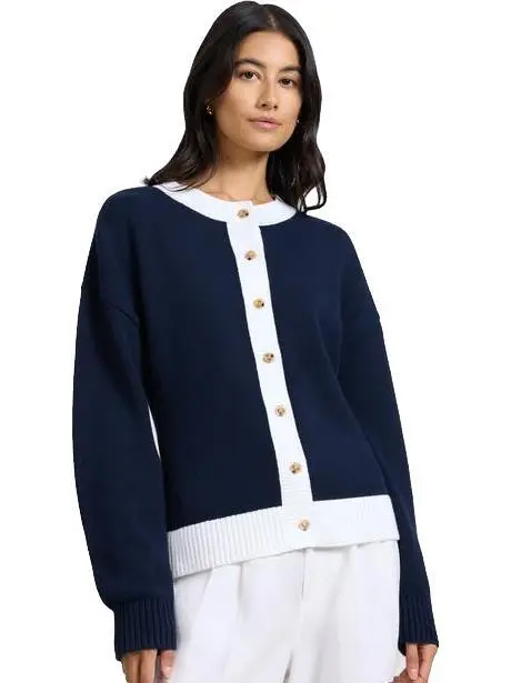 Onia Cotton Fitted Cardigan - Off White/navy