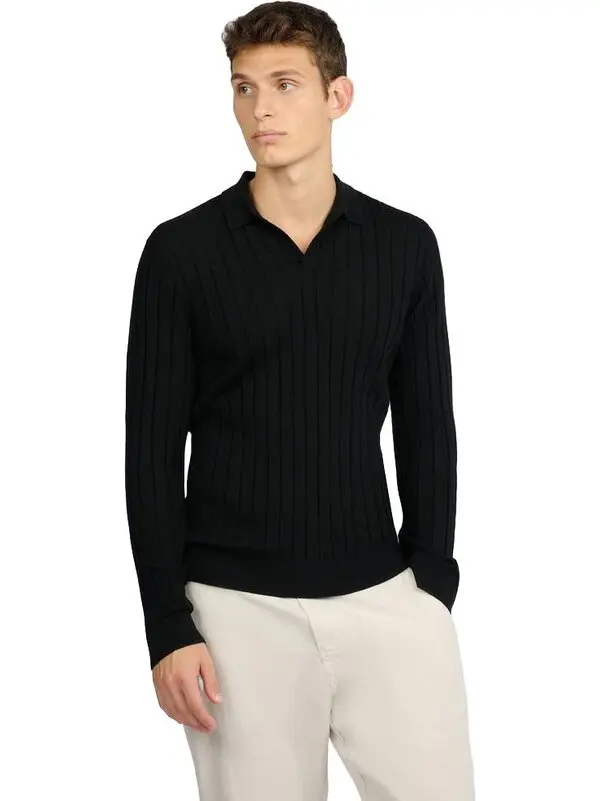 Onia Extra Fine Merino Wool Johnny Collar Polo - Black