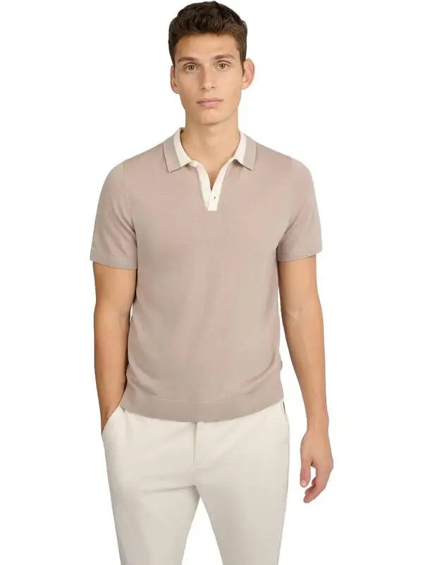 Onia Extra Fine Merino Wool Polo - Oxford Tan/whit