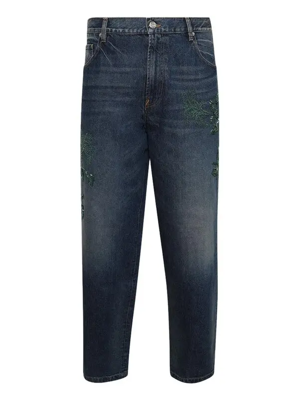 BLUEMARBLE Stonedwashed Botanic Embroidered Relaxed Jeans - Blue