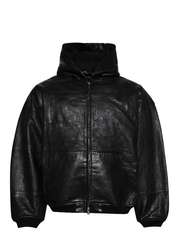 Alexander Wang Patchwork Leather Hoodie Jacket - Black