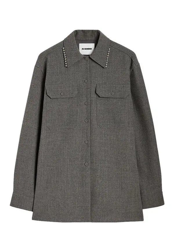 JIL SANDER Wool Canvas Shirt With Beads - Grey