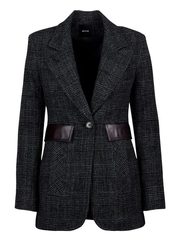Smythe Glen Plaid Tailored Boyfriend Blazer - Charcoal Glen Check