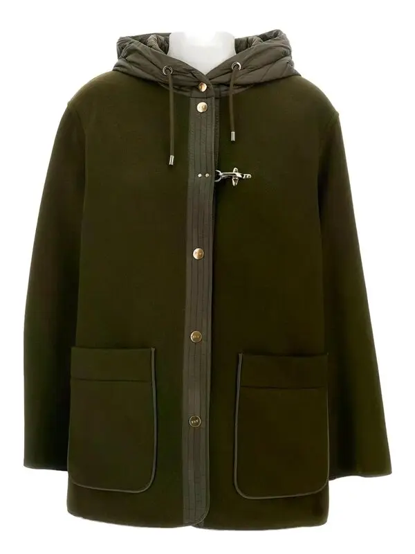 FAY Bi-material Hooded Caban Coat - Green