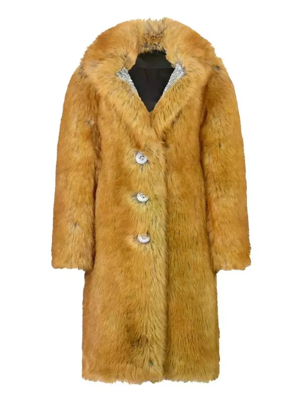 Rabanne Faux Fur Coat With Embellished Lapel - Yellow