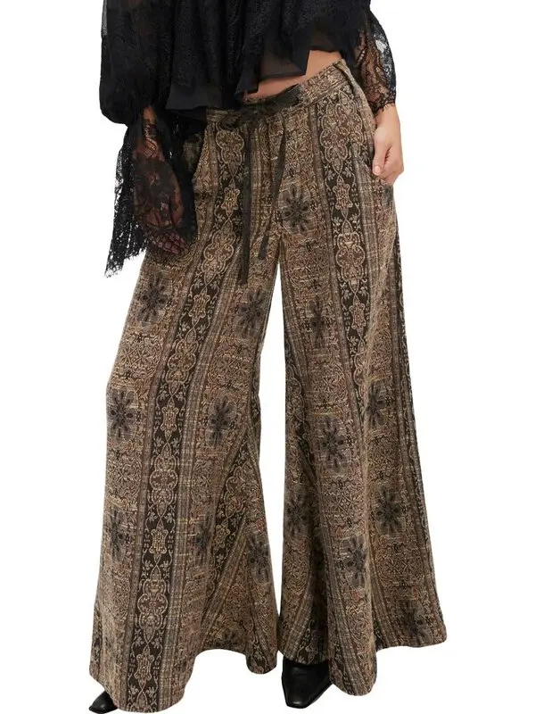 Free People Dahlia Print Wide-leg Pants - Brown