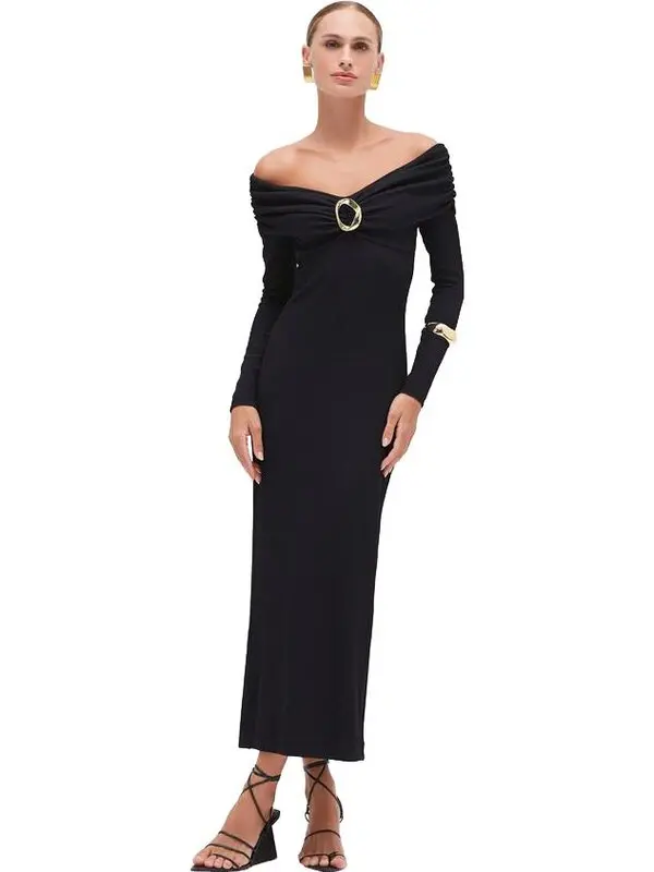 PatBO Knit Draped Midi Dress - Black