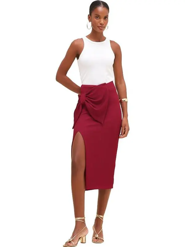 PatBO Grace Knit Midi Skirt - Red