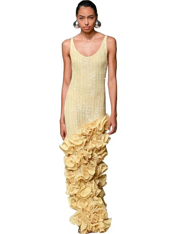 PatBO Iara Crochet Ruffle Maxi Dress - Yellow