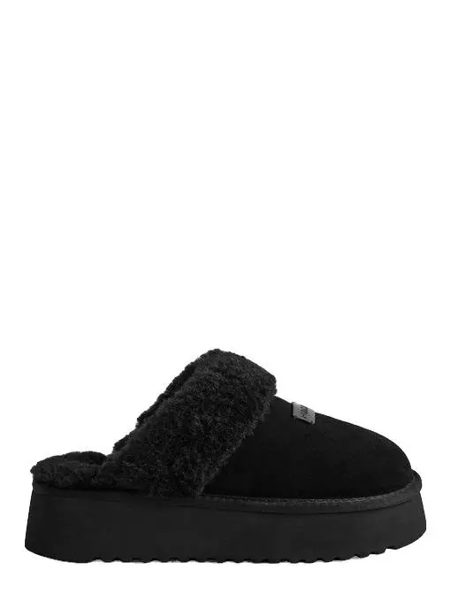 Rudsak Suede Slippers With Faux Shearling Lining - Black
