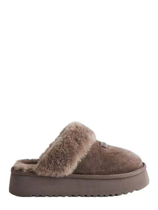 Rudsak Suede Slippers With Faux Shearling Lining - Natural