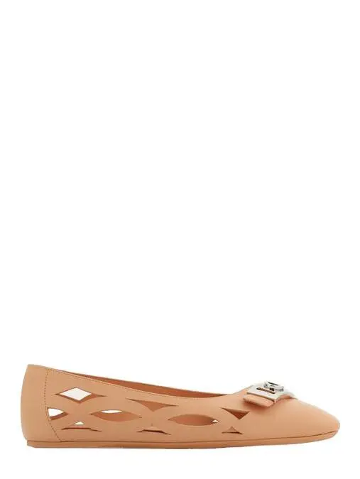 FERRAGAMO Hug Buckle Perforated Ballerina - Natural
