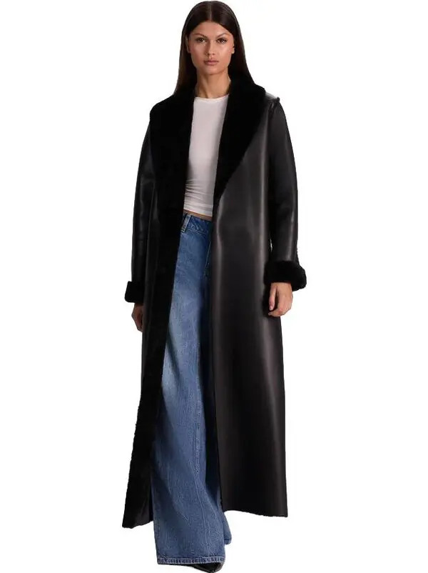 Alice + Olivia Shelby Faux Shearling Maxi Coat - Black
