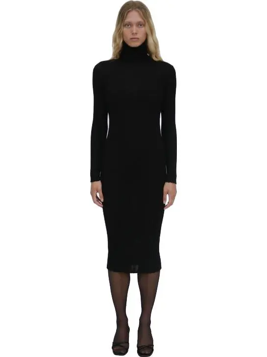 Rosetta Getty Plisse Turtleneck Dress - Black
