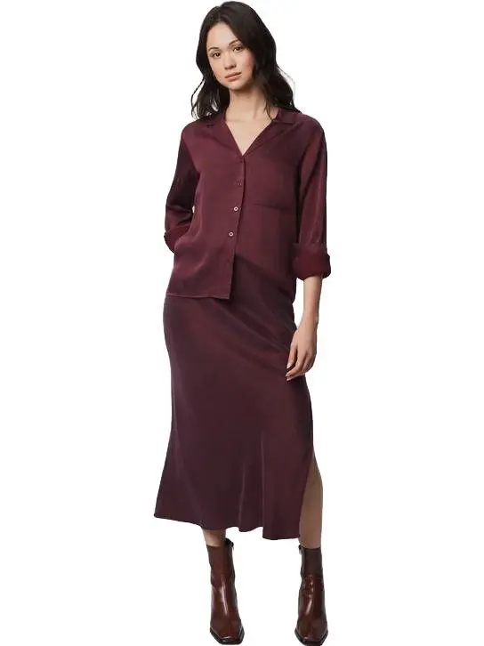 Splendid Serena Satin Button Down - Burgundy