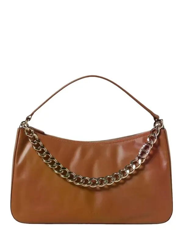 TWINSET Leather Shoulder Bag With Chain Detail - Brown