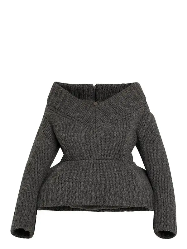 Marc Jacobs Padded V-neck Peplum Sweater - Grey Melange