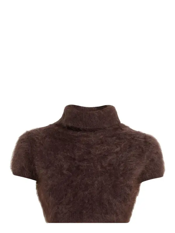 FRAME The Teddy Turtleneck Cropped Sweater - Coffee