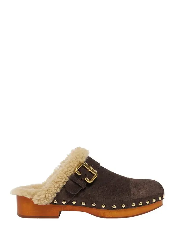 Chloé Jeanette Suede Shearling-lined Clogs - Burnt Wood