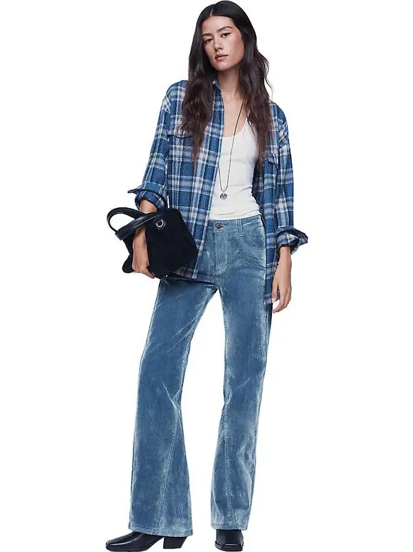 PILCRO Essential Flare Mid-rise Flocked Jeans - Celadon