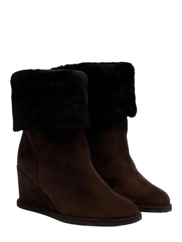 YVES SALOMON Shearling-lined Suede Wedge Ankle Boots - Brown