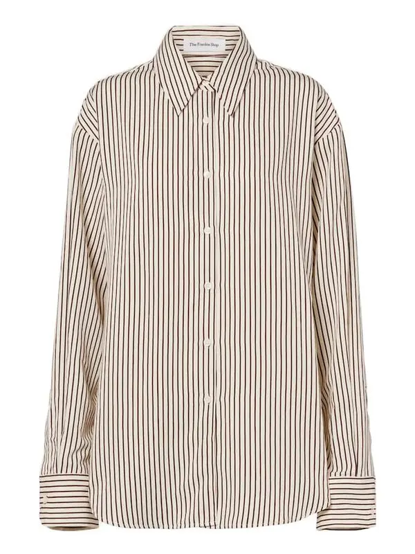 THE FRANKIE SHOP Peri Striped Satin Shirt - Blue