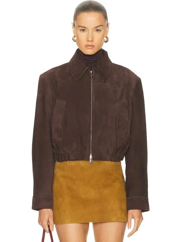AGOLDE Nahlia Cropped Suede Jacket - Root